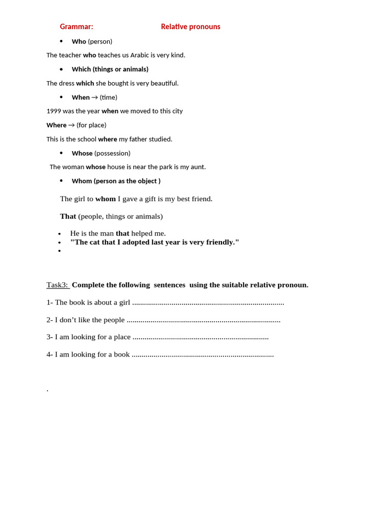 Understanding Relative Pronouns in Grammar | PDF | Clause | Grammar