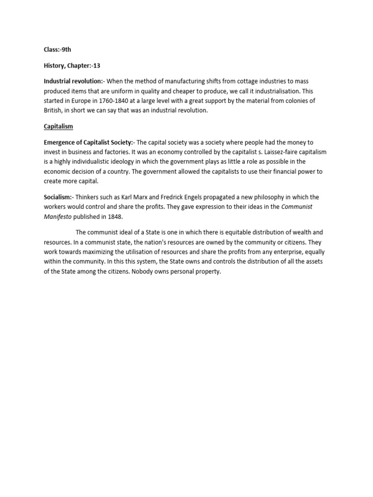 Class:-9th History, Chapter:-13 Industrial Revolution:-: Communist ...