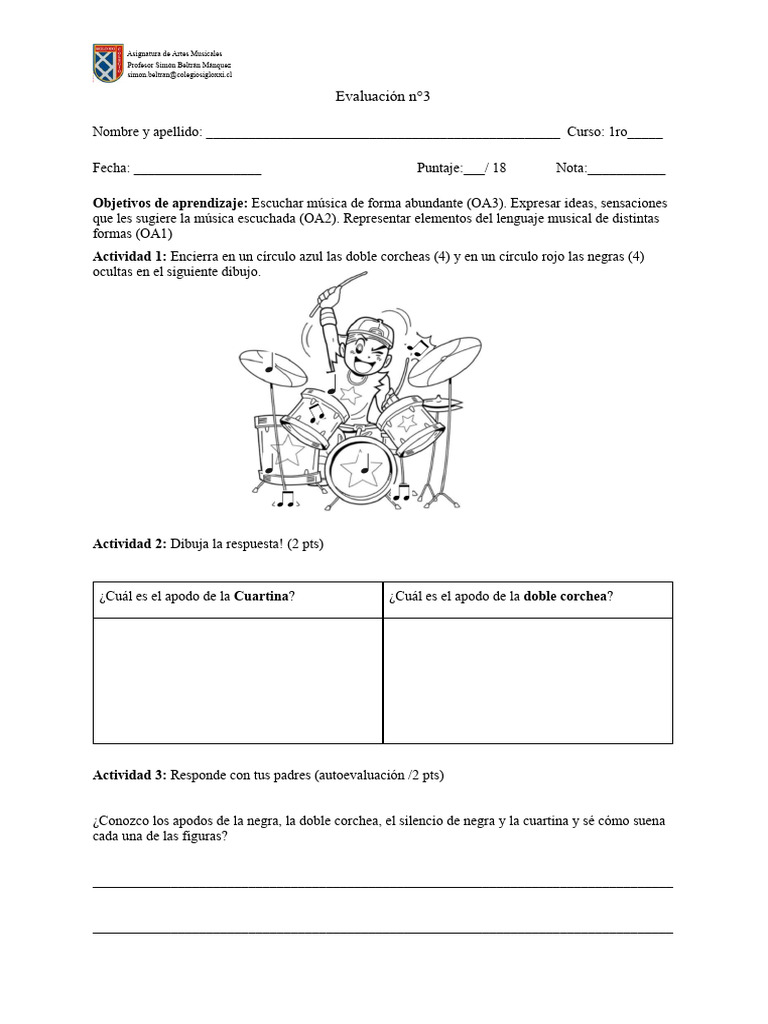EvaluaciÃ N Nâ°3 - 1ro Bã¡sico | PDF