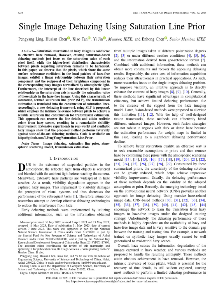 Single Image Dehazing Using Saturation Line Prior | PDF
