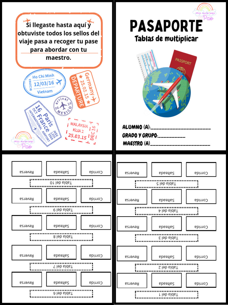 Pasaporte para Tablas de Multiplicar | PDF