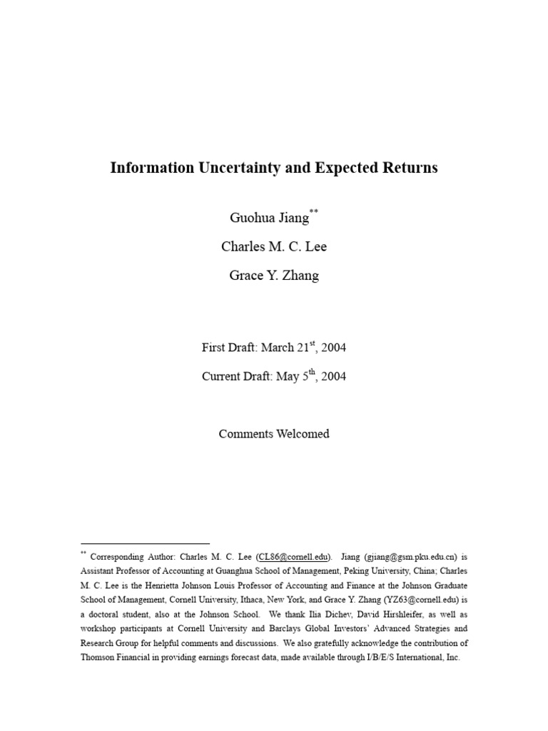 (Lee Et Al) Information Uncertainty and Expected Returns | PDF ...
