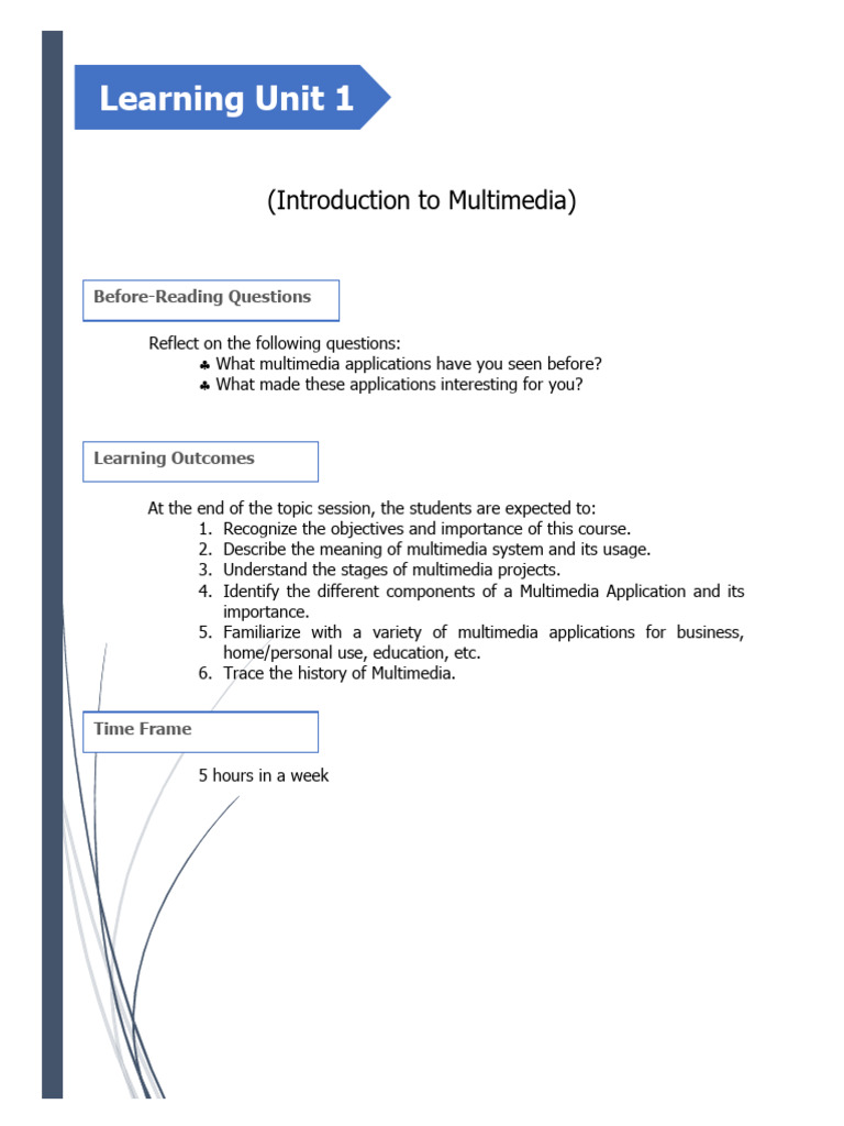 Lesson 1 - Introduction To Multimedia | PDF | Multimedia | Educational ...