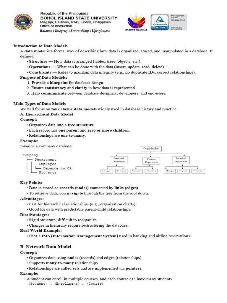 Unit 1.1 - Data Models Overview (Hierarchical, Network, Relational, Object-Oriented) | PDF ...