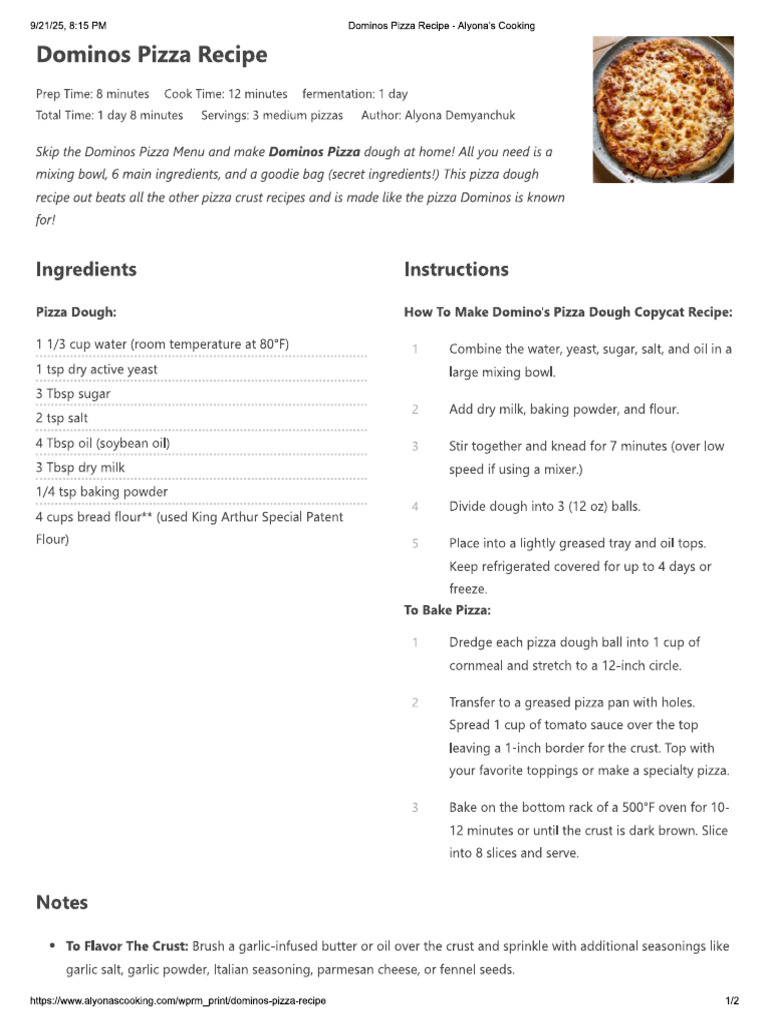 Domino's Pizza Dough Recipe | PDF