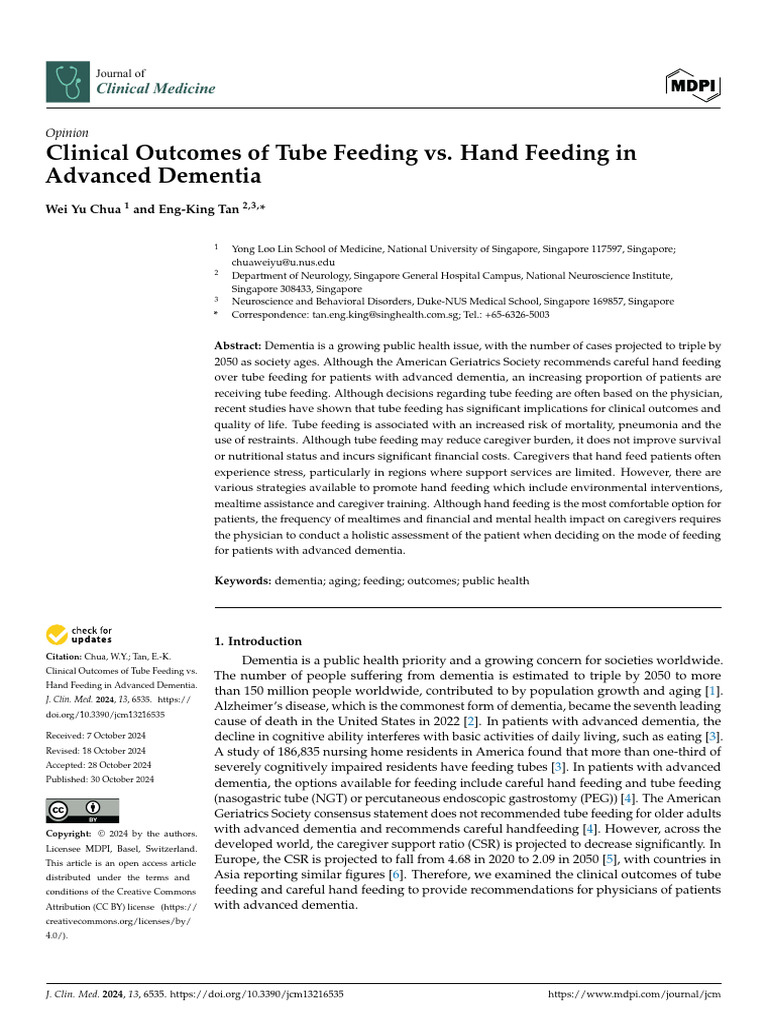 Clinical Outcomes of Tube Feeding vs. Hand Feeding in Advanced Dementia ...