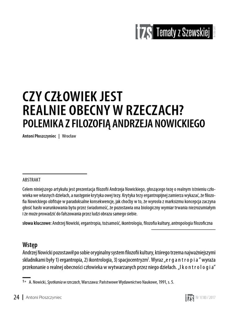 Czy Człowiek Jest Realnie Obecny W | PDF