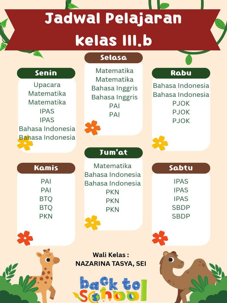Roster Pelajaran Kelas III.b | PDF