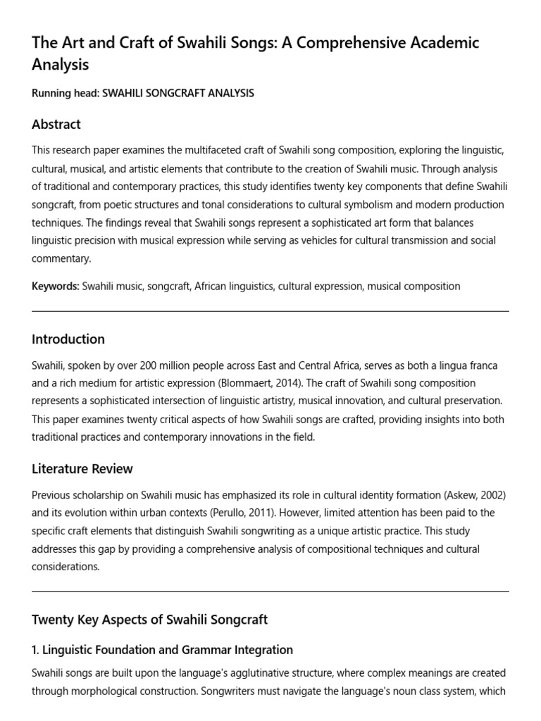 Swahili Songcraft: Art and Analysis | PDF | Swahili Language | Linguistics