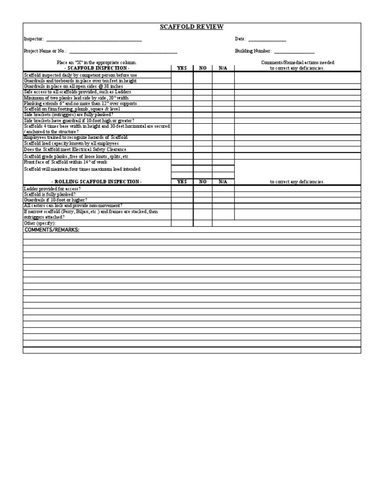 Scaffold Inspection Checklist Template | PDF | Computers