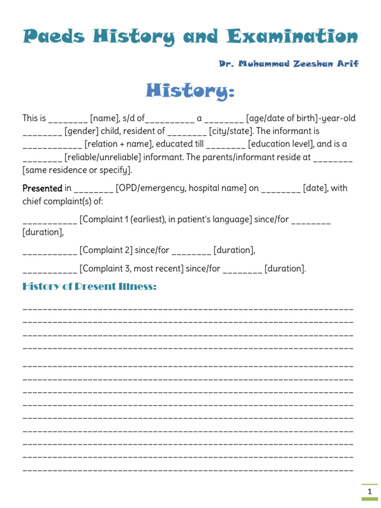 Paeds History & Examinations | PDF | Diseases And Disorders | Clinical ...
