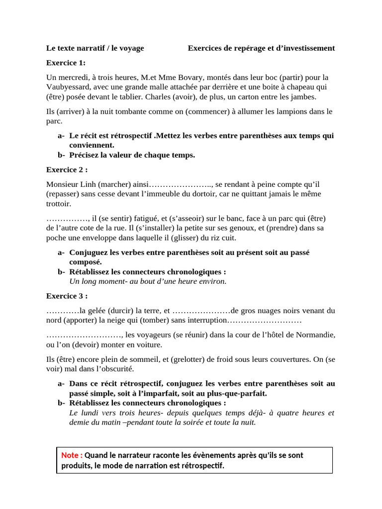 Exercices de texte narratif corrigés | PDF