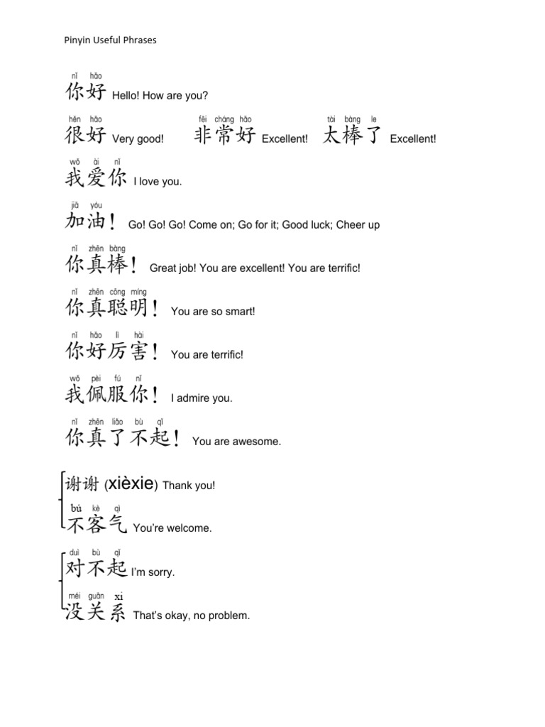 Pinyin Useful Phrases | PDF