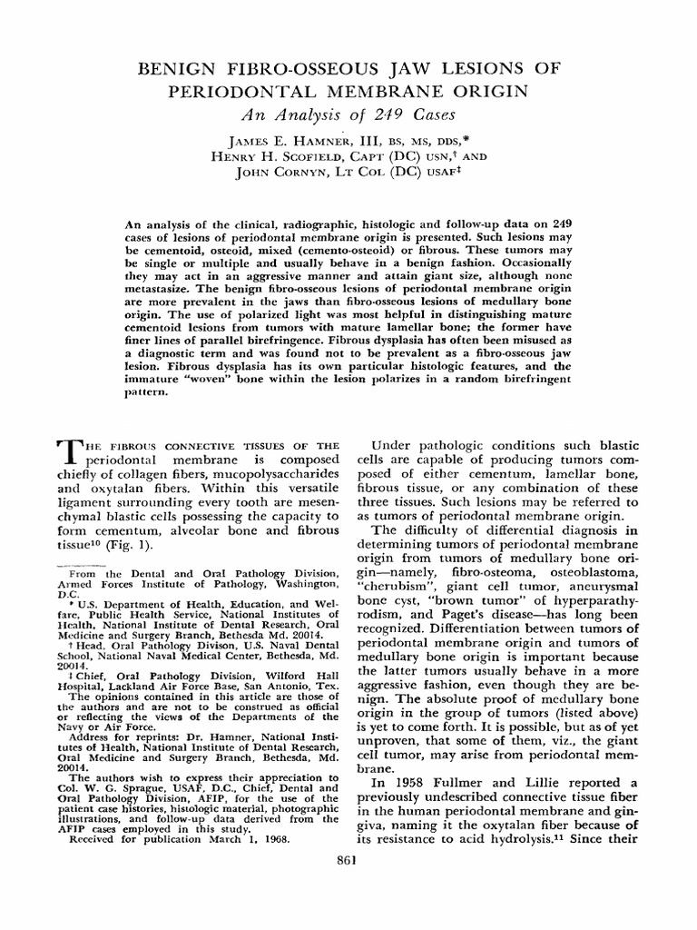 1968 Benign Fibro-osseous Jaw Lesions of Periodontal Membrane Origin ...