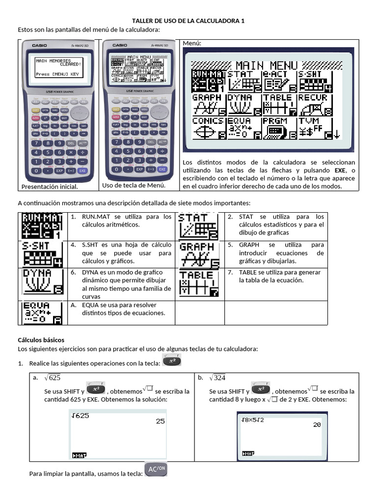 Taller de Uso de La Calculadora en Matematicas Ib | PDF | Calculadora ...