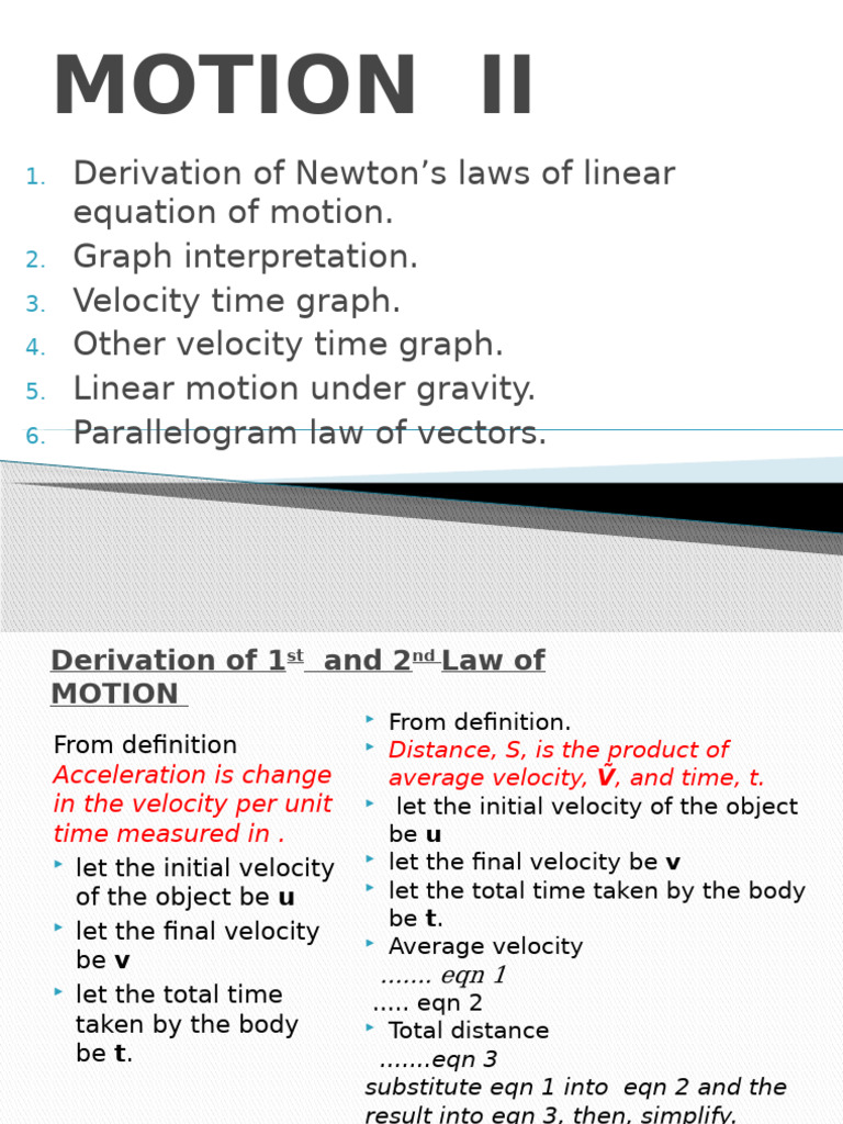 Motion II-Derivation of Equation of Linear Motion | PDF | Velocity ...