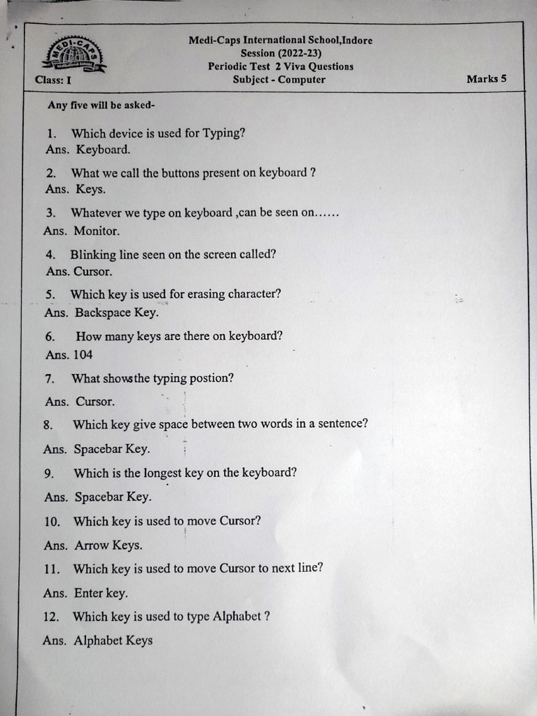 Computer Viva Questions for Class I | PDF