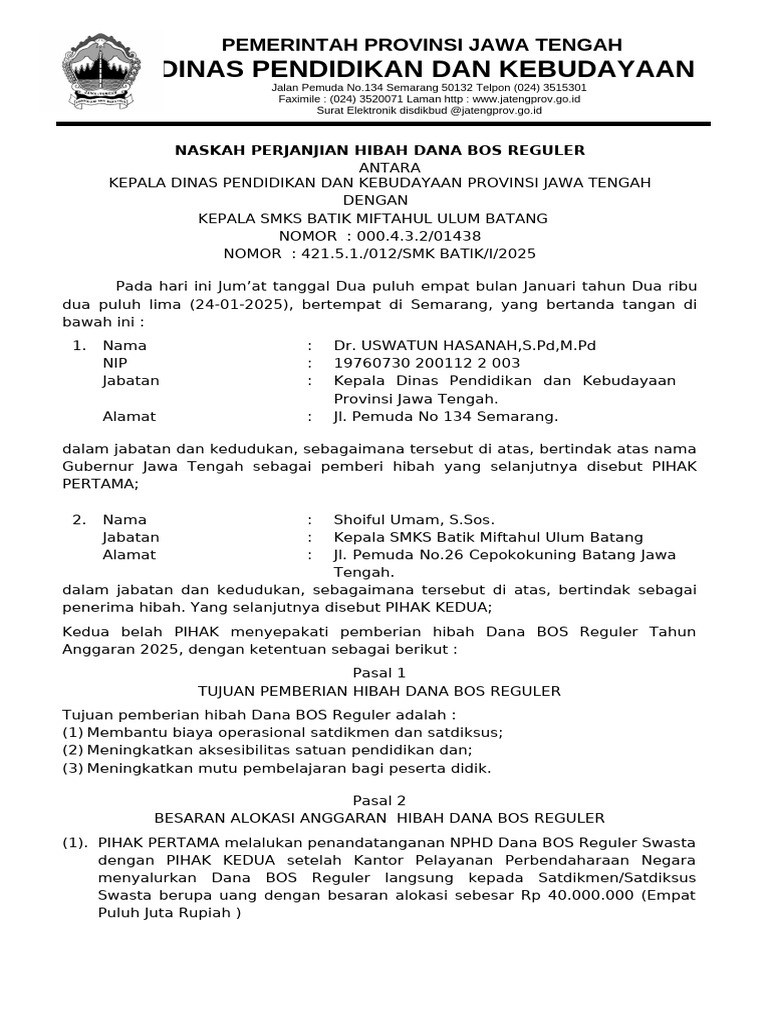 Format NPHD Bos Reguler Sma SMK SLB Swasta 2025 | PDF