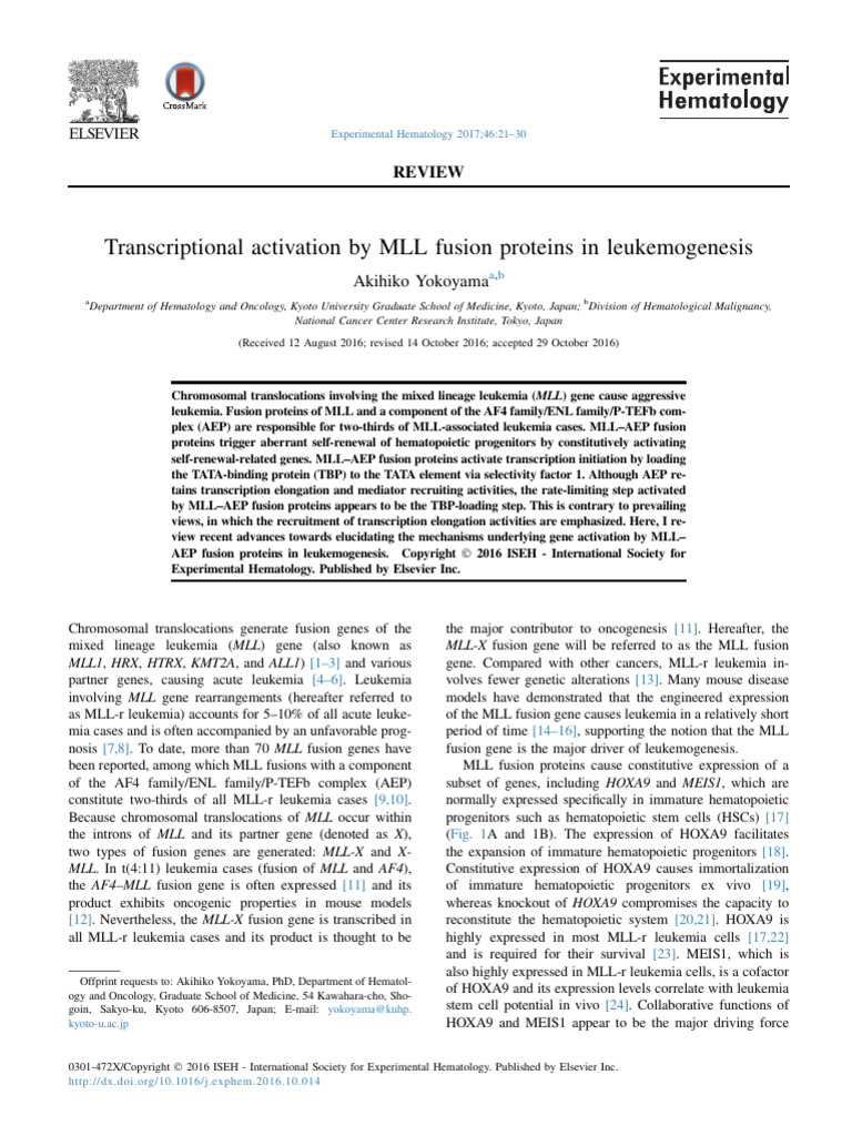 Transcriptional Activation by MLL Fusion Proteins in Leukemogenesis ...