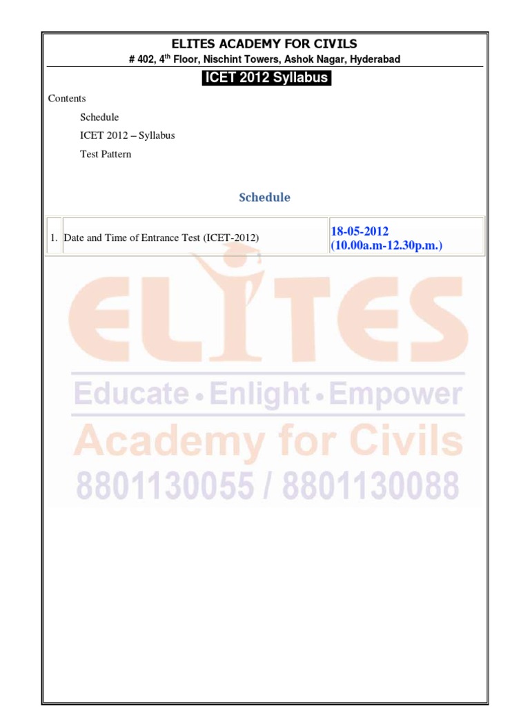 ICET 2012 Syllabus: Elites Academy For Civils | PDF | Trigonometric ...