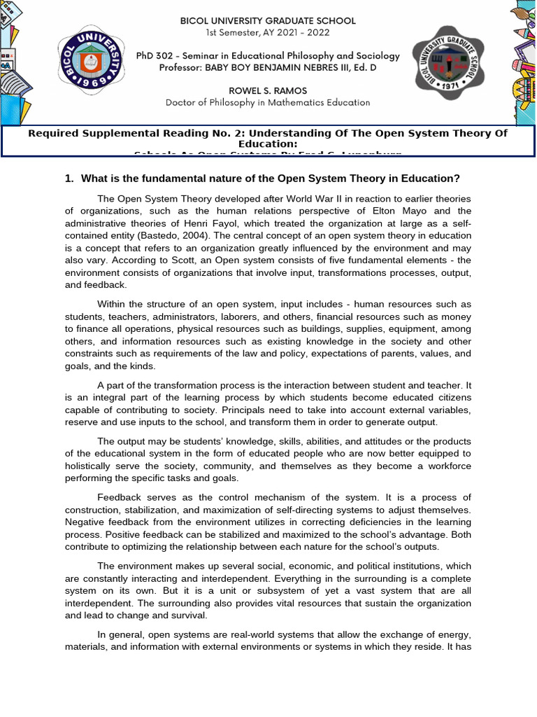 Open System Theory in Education Explained | PDF | System | Learning