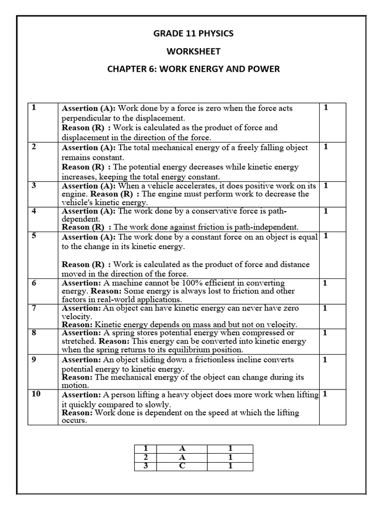 Grade 11 Physics: Work, Energy, Power Worksheet | PDF | Force | Collision
