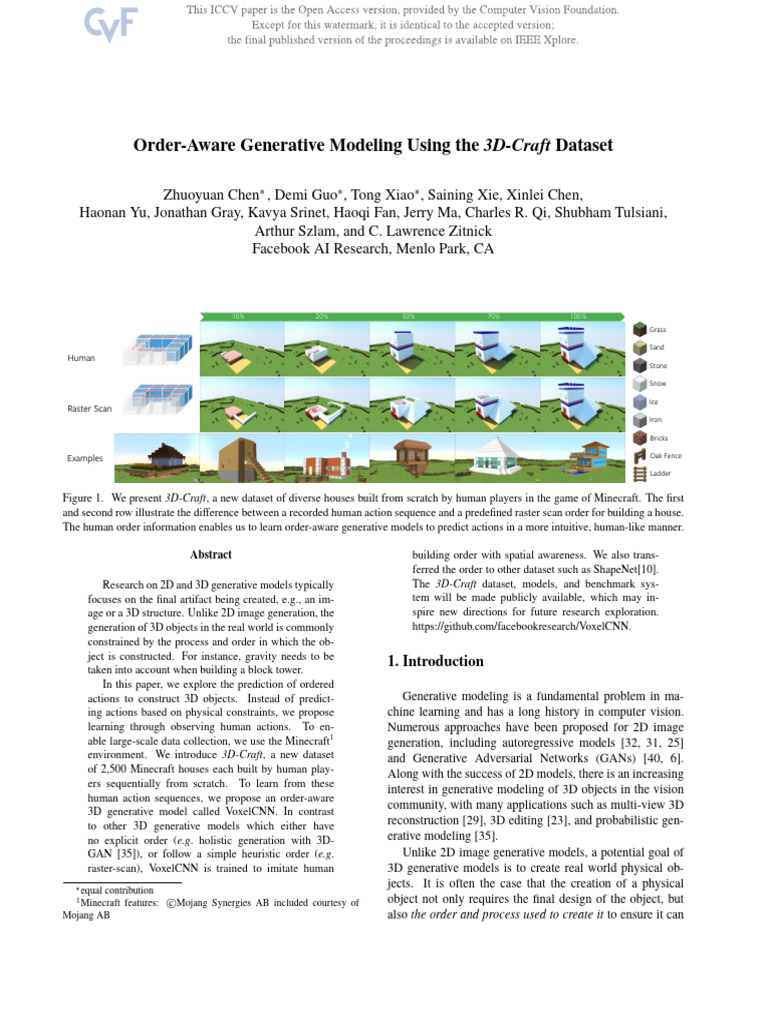 VoxelCNN Order Aware Generative Modeling Using The 3D Craft Dataset ...