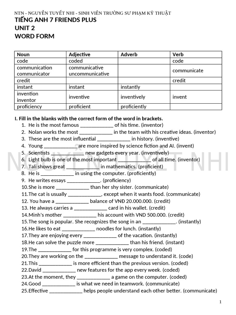 Word Forms for English Unit 2 | PDF | Invention | Linguistics
