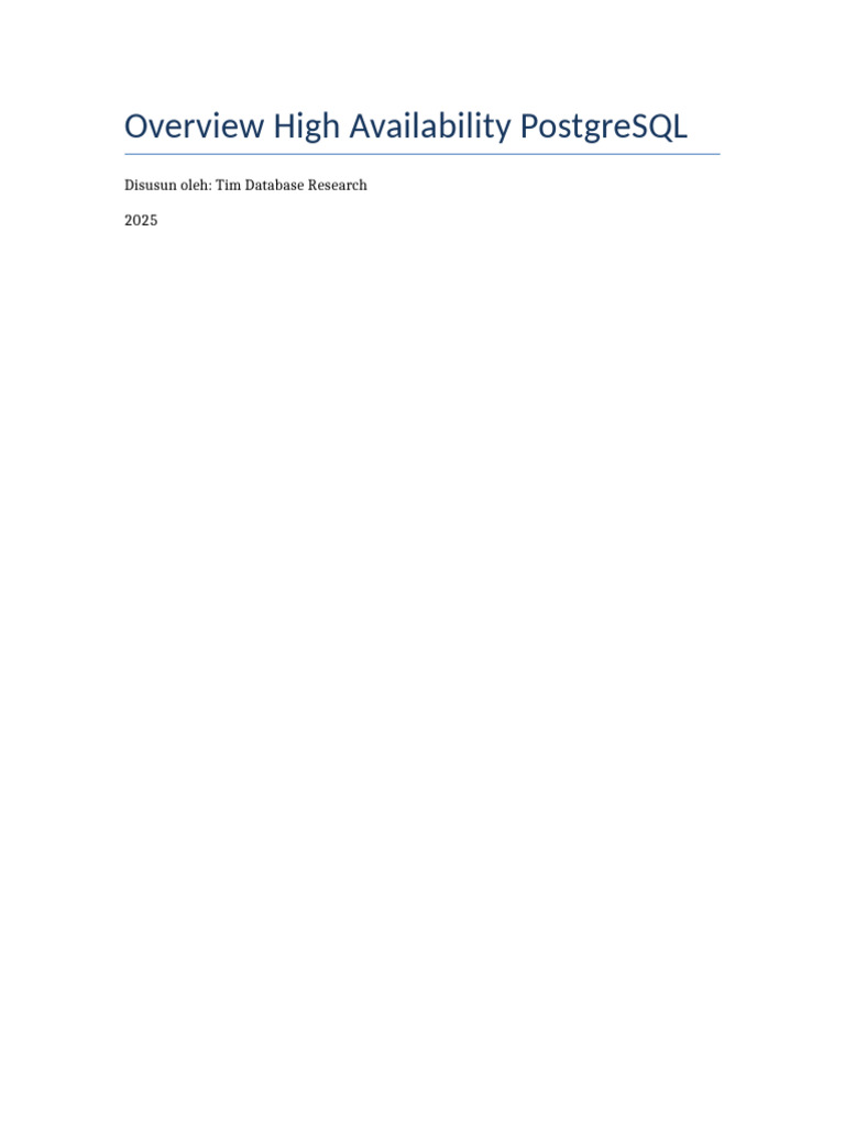 Overview High Availability PostgreSQL | PDF