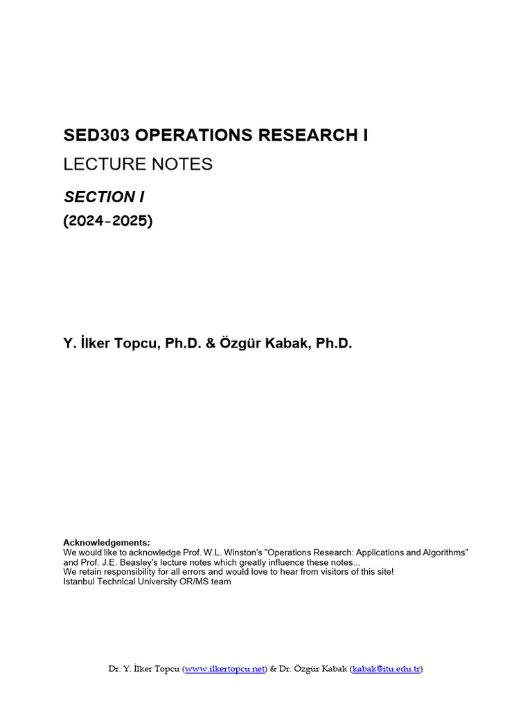 Operations Research Lecture Notes 2024 | PDF | Mathematical ...