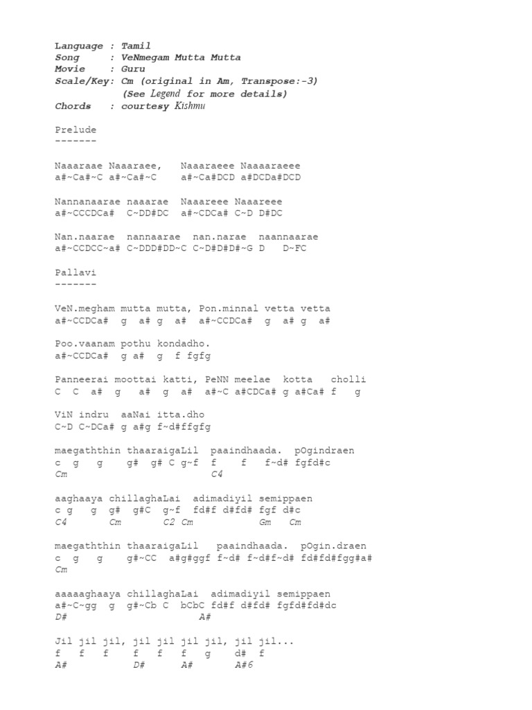 Tamil Song Chords and Lyrics Collection | PDF