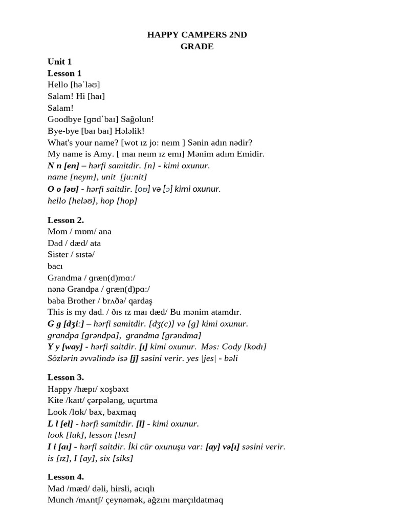 2ci Sinif Happy Campers | PDF
