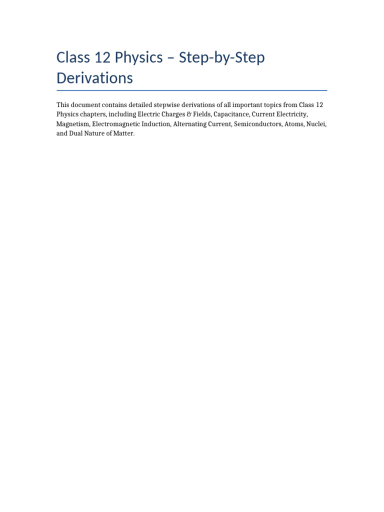 Class 12 Physics Derivations Guide | PDF | Electromagnetic Induction ...