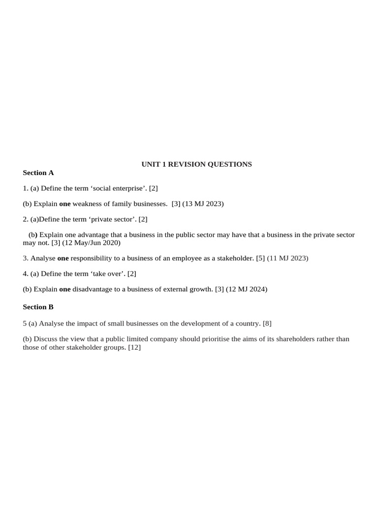 Unit 1 Revision | PDF