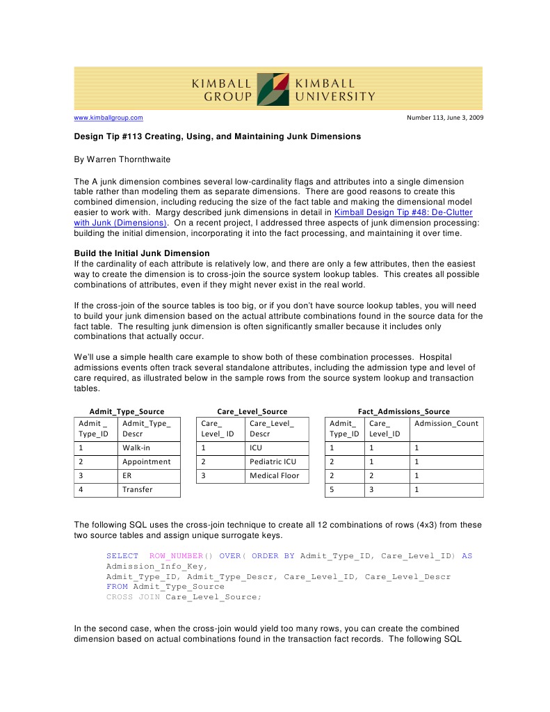 Design Tip #113 Creating, Using, and Maintaining Junk Dimensions | PDF ...