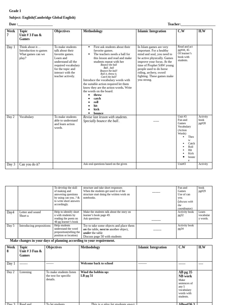 Lesson Plan Grade 1 (Week7-11) | PDF | Vocabulary | Learning