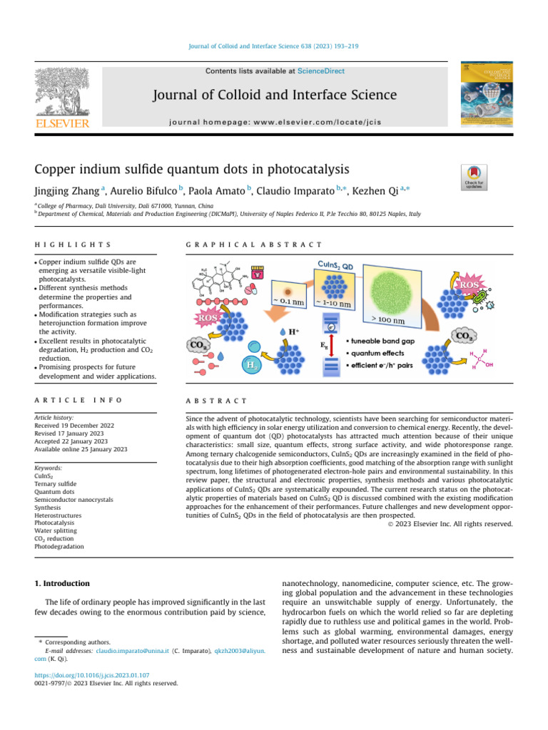 Copper Indium Sulfide Quantum Dots in PH 2023 Journal of Colloid and ...