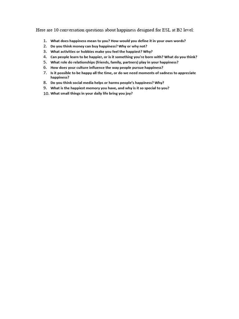 10 Conversation Questions About Happiness | PDF