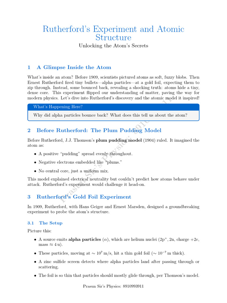 Rutherford's Model of Atomic Structure | PDF | Atomic Nucleus | Atoms