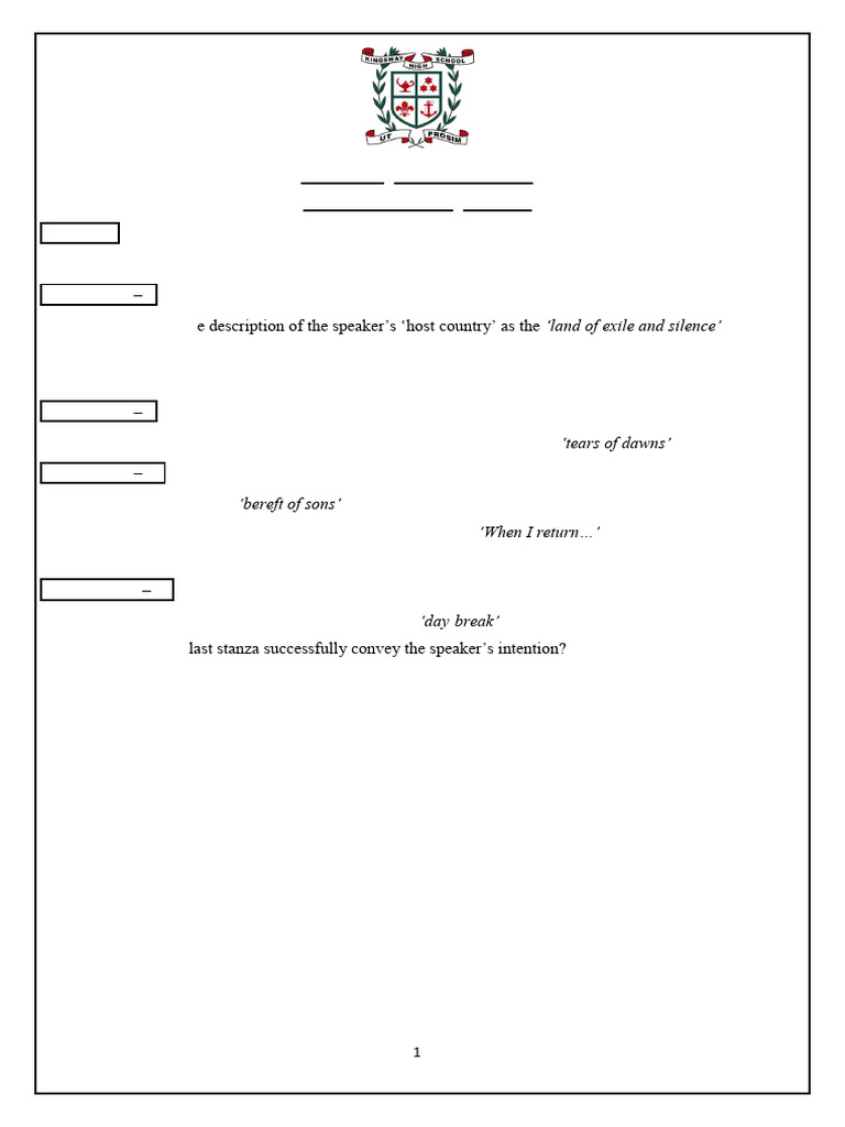 Poem of Return Questions | PDF