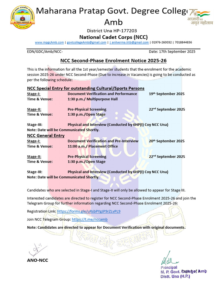 NCC Enrollment 2025-26 II | PDF | Military Education And Training ...