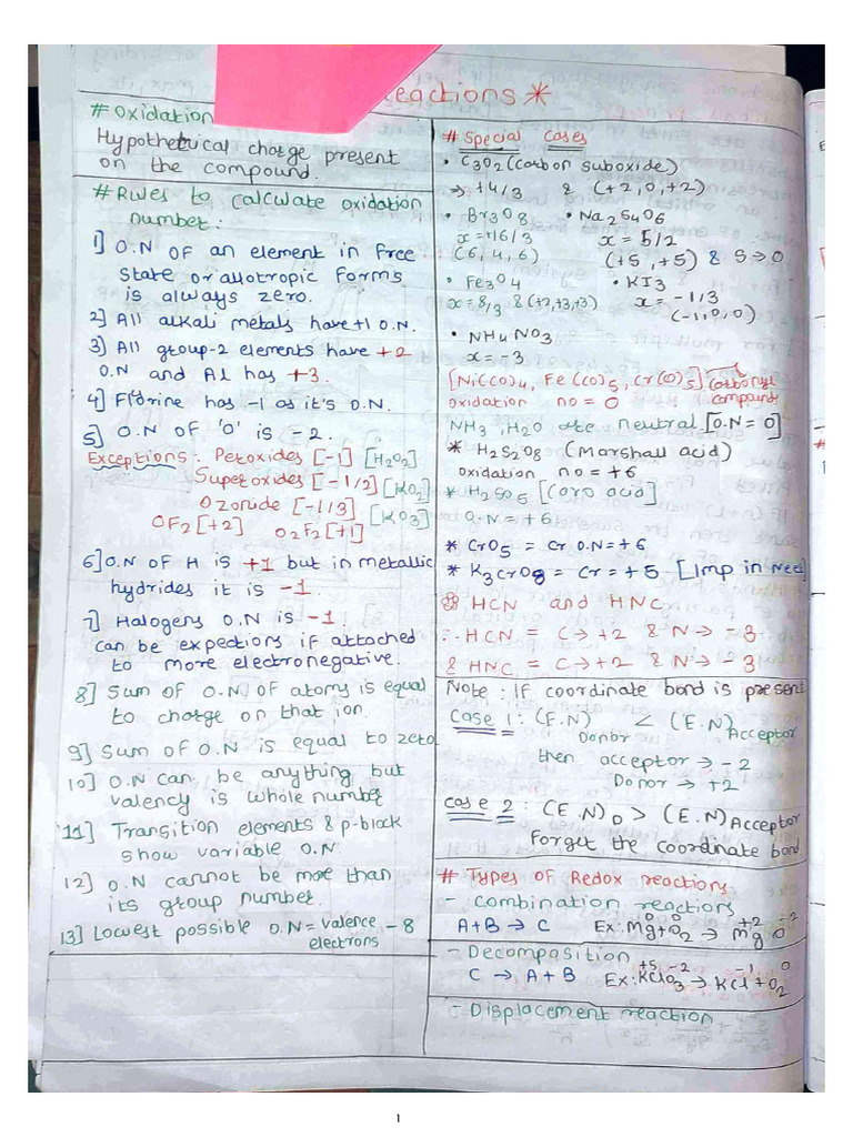 Redox Reactions Short Notes | PDF