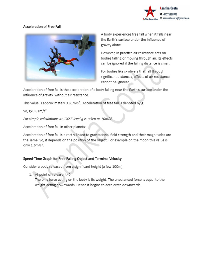 Free Falling Speed and Terminal Velocity | PDF | Acceleration | Force