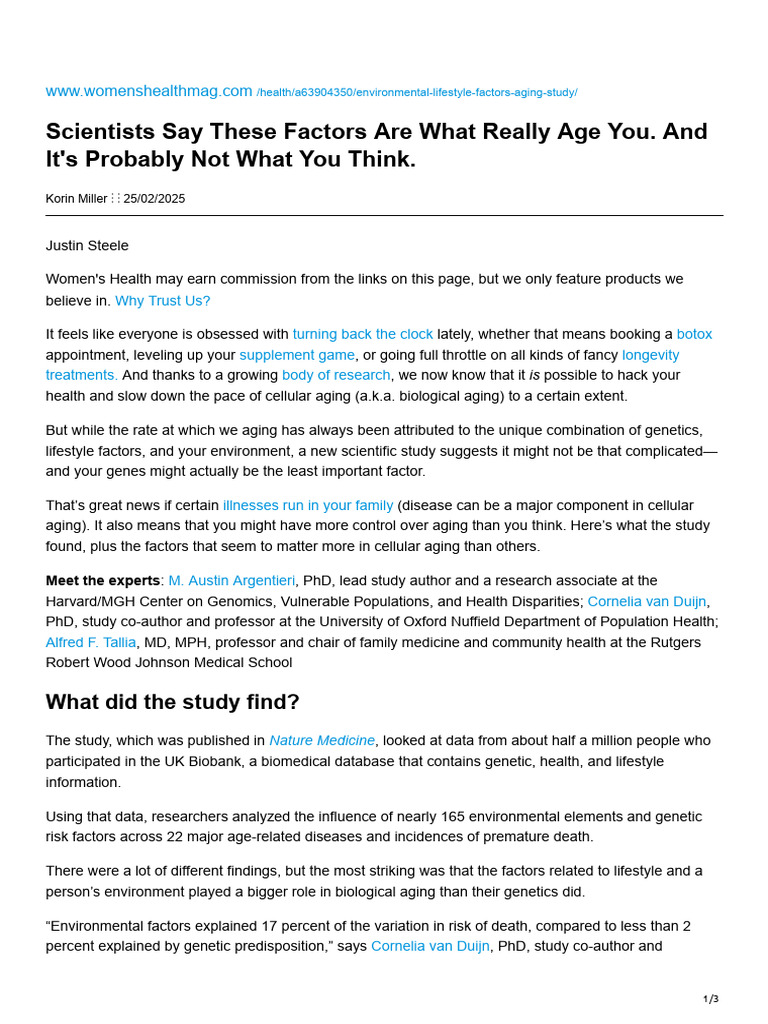 Key Factors Influencing Aging Revealed | PDF | Ageing | Cancer