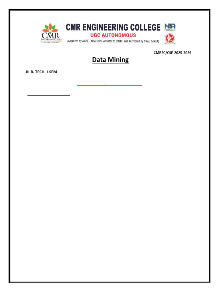 Data Mining Assignment-I 2025-2026 | PDF