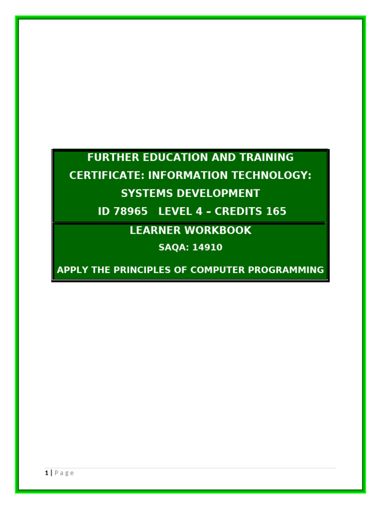 SAQA - 14910 - Learner Workbook | PDF | Computer Program | Programming