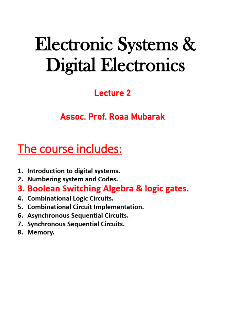 Digital Electronics Lecture 2 | PDF | Boolean Algebra | Teaching Mathematics