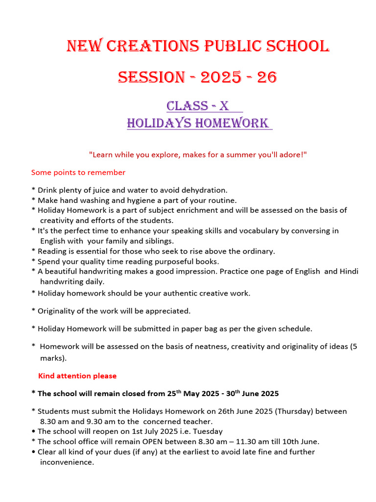 Class 10 Holidays Homework | PDF | Chemical Reactions | Cellular ...