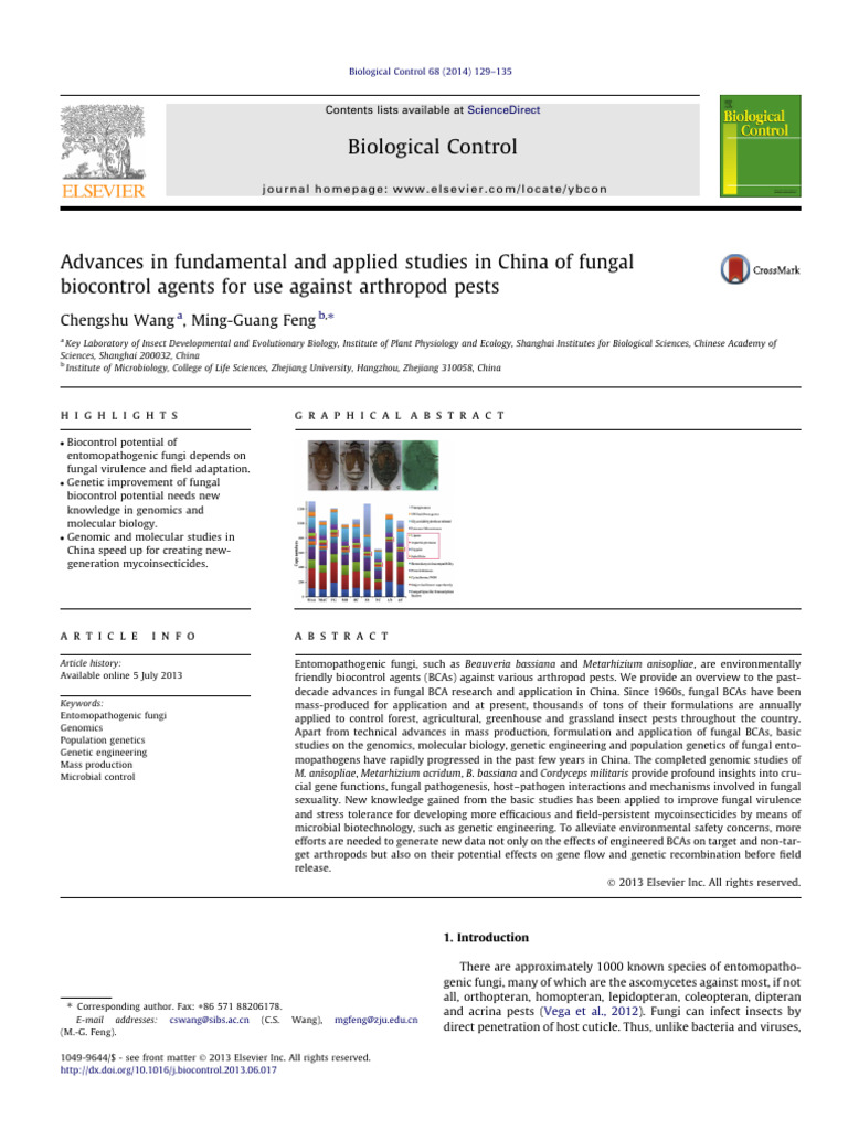 Advances in China of Fungal Biocontrol Agents For Use Against Pests ...