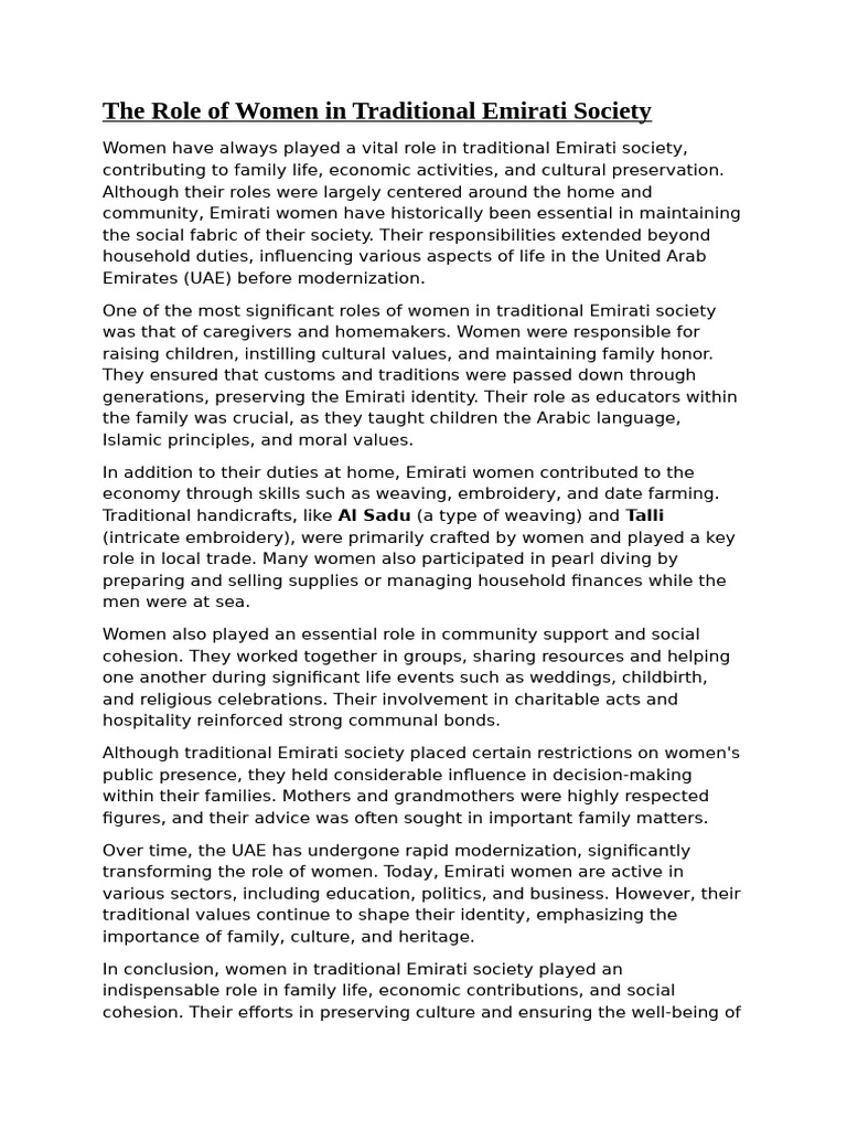 The Role of Women in Traditional Emirati Society | PDF | United Arab ...